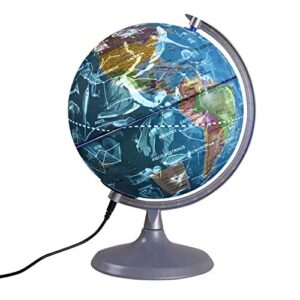 woodlev 8 inch Illuminated Globe, Stand-Educational Geographic Globe, Built in LED Night Light with World Locations and Constellation View