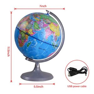 woodlev 8 inch Illuminated Globe, Stand-Educational Geographic Globe, Built in LED Night Light with World Locations and Constellation View