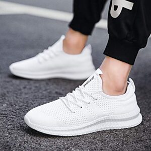 FUJEAK Men Running Shoes Men Casual Breathable Walking Shoes Sport Athletic Sneakers Gym Tennis Slip On Comfortable Lightweight Shoes A White