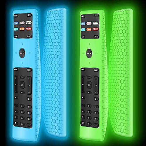 2 Pack Silicone Protective Case Cover for New XRT136 Vizio Smart LCD LED TV Remote Control,Shockproof XRT136 Vizio Remote Replacement Case,Soft Durable Remote Bumper Back Covers-Glowblue+Glowgreen