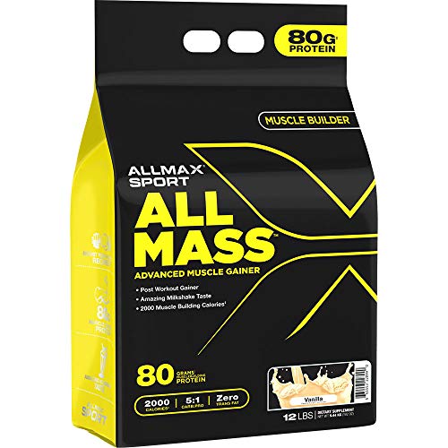 ALLMAX ALLMASS, Vanilla - 12 lb - Advanced Muscle Gainer - Up to 80 Grams of Protein Per Serving - 5:1 Carb-to-Protein Ratio - Zero Trans Fat - Up to 57 Servings