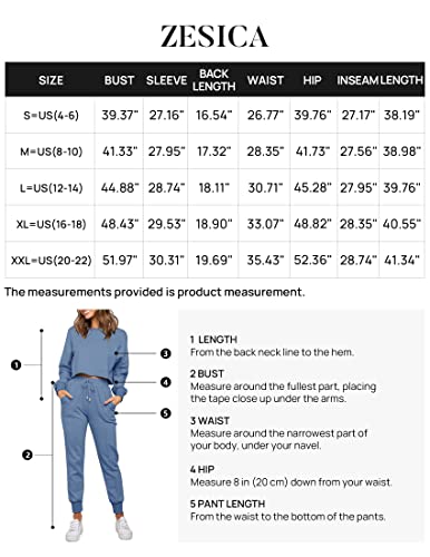 ZESICA Women's Long Sleeve Crop Top and Pants Pajama Sets 2 Piece Jogger Long Sleepwear Loungewear Pjs Sets,Blue,Large