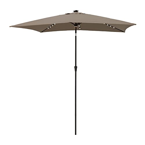 FLAME&SHADE 6.5 x 10 ft Rectangular Solar Powered Outdoor Market Patio Table Umbrella with LED Lights and Tilt, Taupe