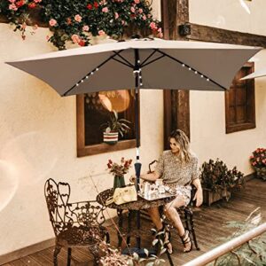 FLAME&SHADE 6.5 x 10 ft Rectangular Solar Powered Outdoor Market Patio Table Umbrella with LED Lights and Tilt, Taupe