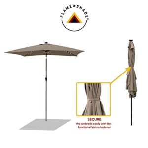 FLAME&SHADE 6.5 x 10 ft Rectangular Solar Powered Outdoor Market Patio Table Umbrella with LED Lights and Tilt, Taupe