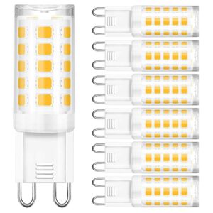 winshine g9 led bulb 3000k warm white, g9 light bulb 4w (40w halogen equivalent), g9 bi pin ceramic base 360°beam angle 400 lumen for chandelier ceiling pendant lighting no-dimmable, 6 pack