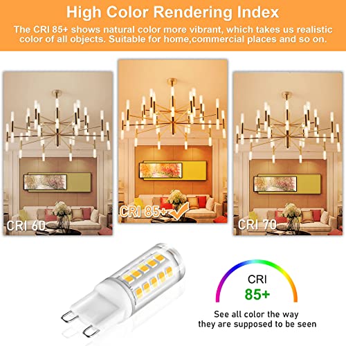 winshine G9 LED Bulb 3000K Warm White, G9 Light Bulb 4W (40W Halogen Equivalent), G9 Bi Pin Ceramic Base 360°Beam Angle 400 Lumen for Chandelier Ceiling Pendant Lighting No-Dimmable, 6 Pack