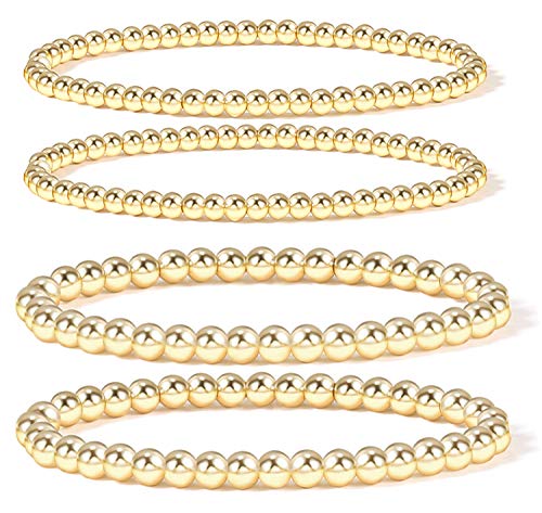 Elegance 11 designs 14K Gold Plated Bead Ball Bracelet Stretchable Elastic Gold Beaded Bracelets for Women