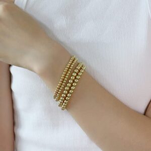 Elegance 11 designs 14K Gold Plated Bead Ball Bracelet Stretchable Elastic Gold Beaded Bracelets for Women