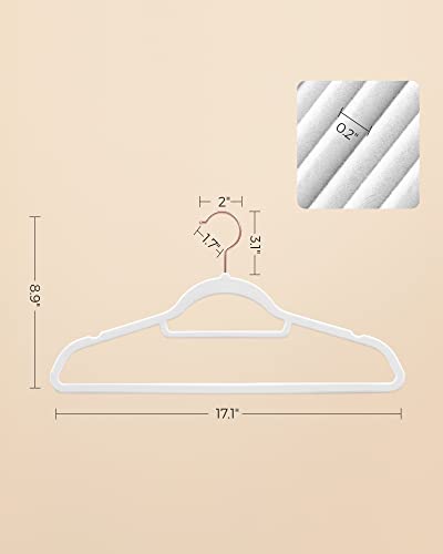 SONGMICS Velvet Hangers, Set of 50 Clothes Hanger with Rose Gold Swivel Hook, Non-Slip, and Space-Saving, 0.2-Inch Thick, 17.1-Inch Long for Coat, Shirt, Dress, Pants, Tie, White UCRF021W02