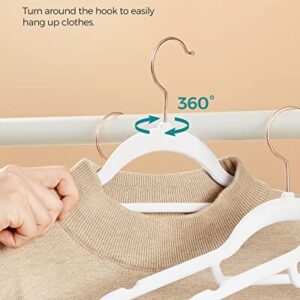 SONGMICS Velvet Hangers, Set of 50 Clothes Hanger with Rose Gold Swivel Hook, Non-Slip, and Space-Saving, 0.2-Inch Thick, 17.1-Inch Long for Coat, Shirt, Dress, Pants, Tie, White UCRF021W02