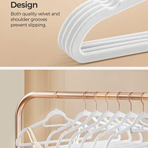 SONGMICS Velvet Hangers, Set of 50 Clothes Hanger with Rose Gold Swivel Hook, Non-Slip, and Space-Saving, 0.2-Inch Thick, 17.1-Inch Long for Coat, Shirt, Dress, Pants, Tie, White UCRF021W02