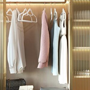 SONGMICS Velvet Hangers, Set of 50 Clothes Hanger with Rose Gold Swivel Hook, Non-Slip, and Space-Saving, 0.2-Inch Thick, 17.1-Inch Long for Coat, Shirt, Dress, Pants, Tie, White UCRF021W02