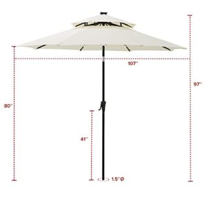 FLAME&SHADE 9 ft Double Top Solar Powered Outdoor Market Patio Table Umbrella with LED Lights and Tilt, Ivory