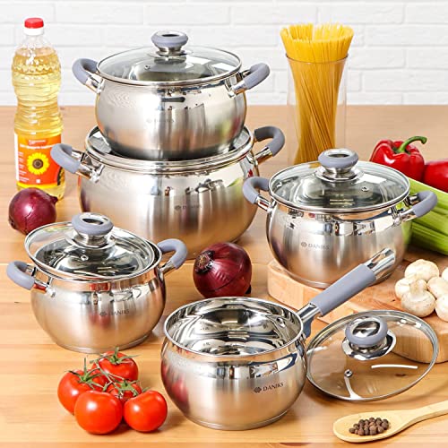 Daniks Modern Stainless Steel Stock Pot with Glass Lid| Induction 2 Quart | Dishwasher Safe Pot | Heatproof Handles | Soup Pasta Stew Pot | Silver