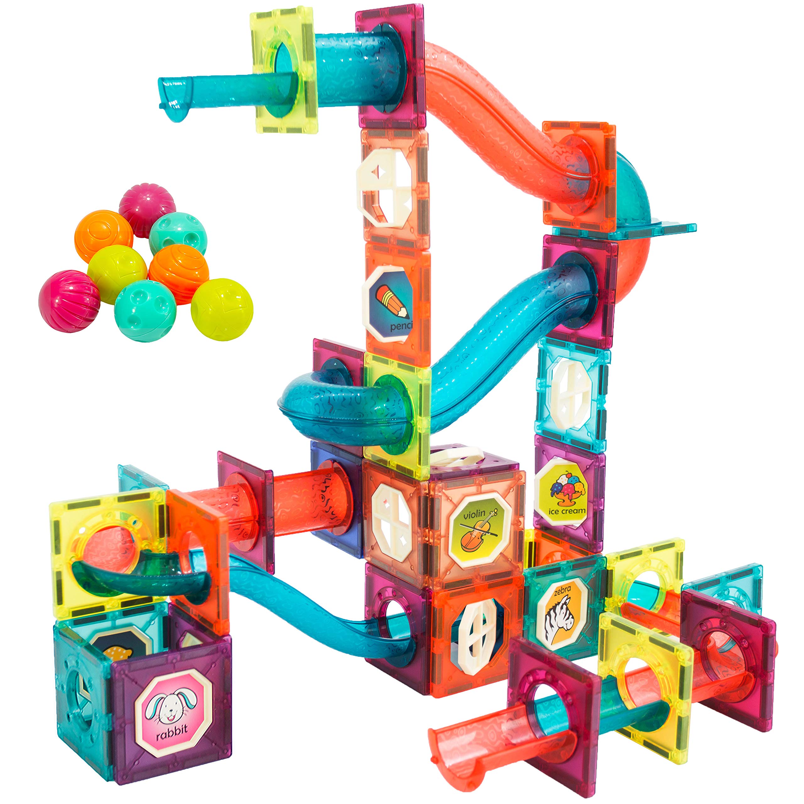 Magnetic Building Blocks Toys for Kids Ages 4-8-12 with Ball Track Educational STEM Toys Gifts for 5-7 6 8 10 Year Old Boys Girls 3D Developmental Stacking Toys Construction Set for Child and Adults