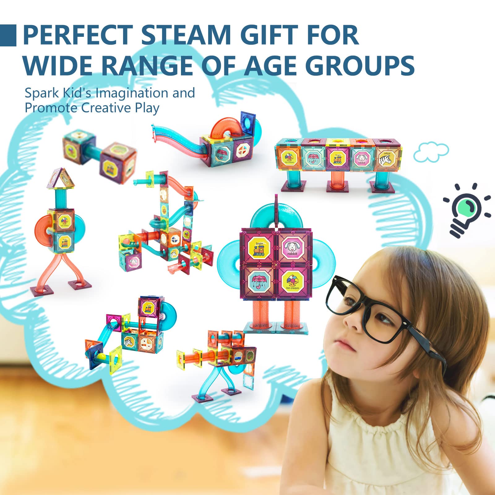 Magnetic Building Blocks Toys for Kids Ages 4-8-12 with Ball Track Educational STEM Toys Gifts for 5-7 6 8 10 Year Old Boys Girls 3D Developmental Stacking Toys Construction Set for Child and Adults