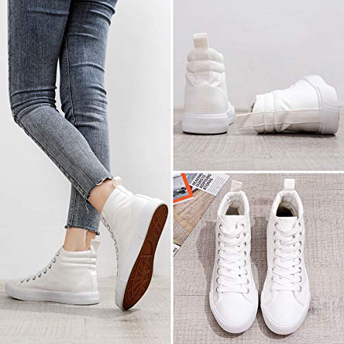 yageyan Womens High Top Canvas Sneakers Fashion Classic Shoes Comfortable White and Leopard Walking Shoes(White11)