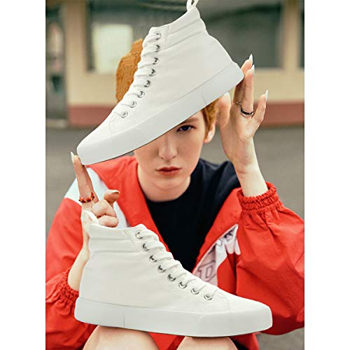 yageyan Womens High Top Canvas Sneakers Fashion Classic Shoes Comfortable White and Leopard Walking Shoes(White11)