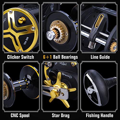 Sougayilang Line Counter Fishing Reel Conventional Level Wind Trolling Reels-TRA 30L