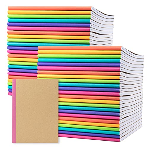 PAPERAGE 48-Pack Composition Notebook Journals, 120 Pages, Kraft Cover with Rainbow Spines, College Ruled Lined Paper, Small Size (8 in x 5.75 in) – For School, Office, or At-Home Use