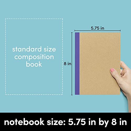 PAPERAGE 48-Pack Composition Notebook Journals, 120 Pages, Kraft Cover with Rainbow Spines, College Ruled Lined Paper, Small Size (8 in x 5.75 in) – For School, Office, or At-Home Use