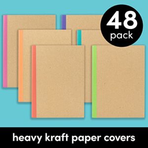 PAPERAGE 48-Pack Composition Notebook Journals, 120 Pages, Kraft Cover with Rainbow Spines, College Ruled Lined Paper, Small Size (8 in x 5.75 in) – For School, Office, or At-Home Use