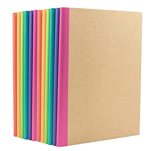 PAPERAGE 12-Pack Composition Notebook Journals, 120 Pages, Kraft Cover with Rainbow Spines, College Ruled Lined Paper, Small Size (8 in x 5.75 in) – For School, Office, or At-Home Use