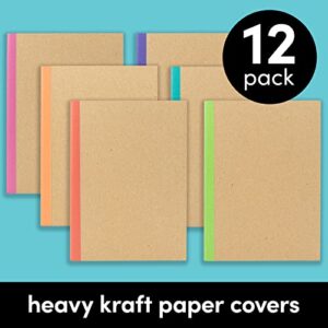 PAPERAGE 12-Pack Composition Notebook Journals, 120 Pages, Kraft Cover with Rainbow Spines, College Ruled Lined Paper, Small Size (8 in x 5.75 in) – For School, Office, or At-Home Use