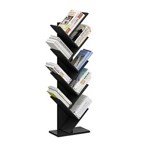 function home tree bookshelf, 9 shelf small geometric bookcase, free standing book shelves, unique wood storage rack for cds/books utility organizer shelves for living room, bedroom, home office,black