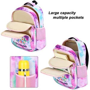 BTOOP Girls Backpack Kids Elementary Bookbag Girly School Bag with Insulated Lunch Tote and Pencil Pouch (Tie dye green purple pink)