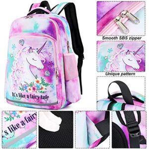 BTOOP Girls Backpack Kids Elementary Bookbag Girly School Bag with Insulated Lunch Tote and Pencil Pouch (Tie dye green purple pink)