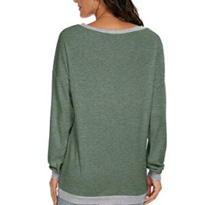 JINKESI Women Long Sleeve Tops Color Block Sweatshirts Round Neck Loose Tunic Top VG-Green-X-Large