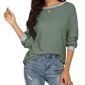 JINKESI Women Long Sleeve Tops Color Block Sweatshirts Round Neck Loose Tunic Top VG-Green-X-Large