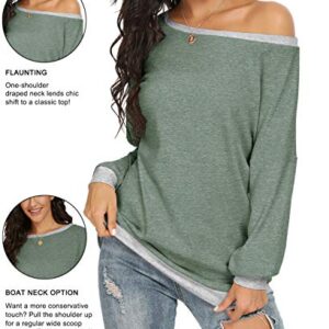 JINKESI Women Long Sleeve Tops Color Block Sweatshirts Round Neck Loose Tunic Top VG-Green-X-Large