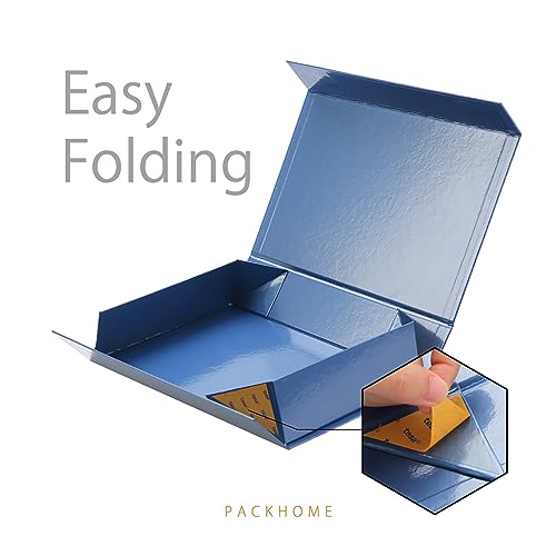 PACKHOME Gift Box 11x7.8x2.3 Inches, Gift Box with Lid, Sturdy Shirt Box with Magnetic Lid for Wrapping Gifts (Glossy Metallic Blue)