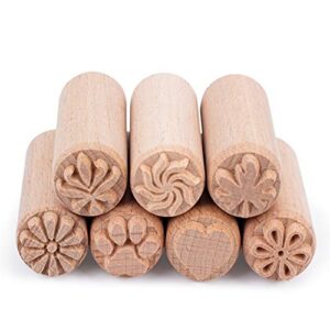 olycraft 7pcs 2x0.8 inch wood pottery tools stamps clay stamps column wooden stamps natural wood stamps with mixed patterns round pottery stamps wooden pottery stamp for clay and ceramic