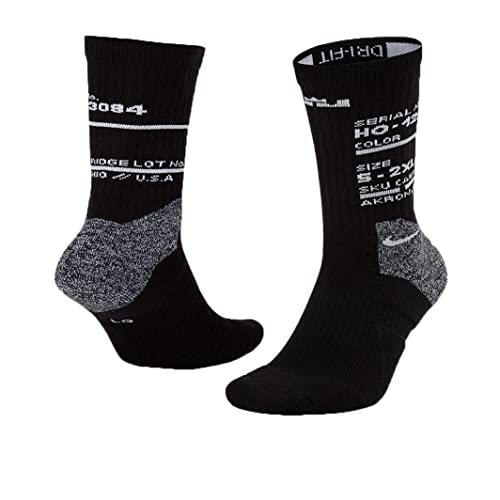 Nike Men`s LeBron Elite Crew Socks 1 Pair (Black(CK6784-010)/W, Medium)