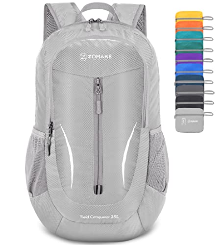 ZOMAKE Ultra Lightweight Packable Backpack 25L - Foldable Hiking Backpacks Water Resistant Small Folding Daypack for Travel(Sliver Grey)