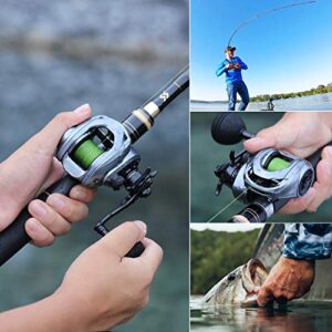 Sougayilang Baitcasting Fishing Reel High Speed Baitcaster with 9+1 Ball Bearings, Gear Ratio 8.0:1, Magnetic Brake System Power Handle Casting Reels - Right Handed - Gray