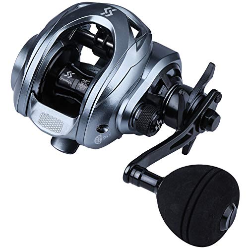 Sougayilang Baitcasting Fishing Reel High Speed Baitcaster with 9+1 Ball Bearings, Gear Ratio 8.0:1, Magnetic Brake System Power Handle Casting Reels - Right Handed - Gray