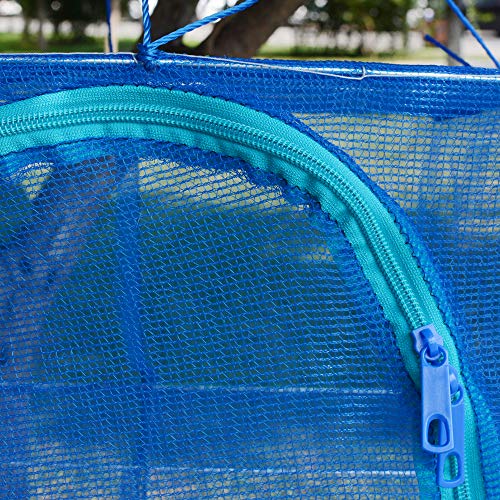 Ovovo 3 Layer Non-Toxic Nylon Netting Collapsible Drying Rack Folding Fish Mesh Hanging Dry Rack Net Food Dehydrator Carrying Bag-Blue (40x40cm/15.7X15.7inch)