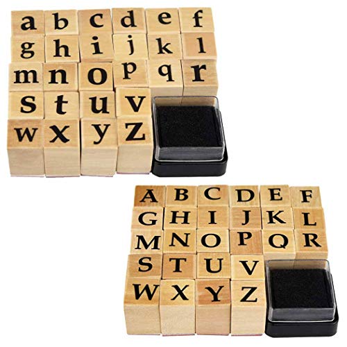 Wooden Rubber Stamps, Miayon 52Pcs Vintage Wood Letter Stamps Alphabet Stamps for Card Making DIY Craft Scrapbooking