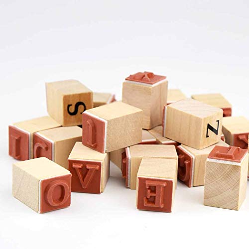 Wooden Rubber Stamps, Miayon 52Pcs Vintage Wood Letter Stamps Alphabet Stamps for Card Making DIY Craft Scrapbooking