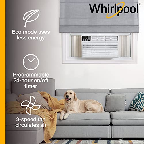 Whirlpool WHHW242AW 24,000 230V Window-Mounted Air Conditioner with Heat, Cools Rooms Up to 1,500 Sq. Ft, with Remote Control and Timer, 24000 BTU, White