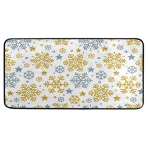 christmas snowflakes kitchen floor mat gold silver glittering stars comfort mats entryway welcome non slip rug for indoor hallway front door bedroom living room bathroom doormats home decor 39" x 20"