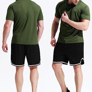 NELEUS Men's Running Shirt Mesh Workout Athletic Shirts with Hoods,5084,3 Pack,Black/Grey/Olive Green,US XL,EU 2XL