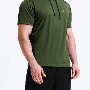 NELEUS Men's Running Shirt Mesh Workout Athletic Shirts with Hoods,5084,3 Pack,Black/Grey/Olive Green,US XL,EU 2XL