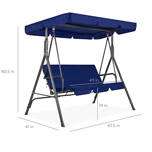 Best Choice Products 2-Person Outdoor Patio Swing Chair, Hanging Glider Porch Bench for Garden, Poolside, Backyard w/Convertible Canopy, Adjustable Shade, Removable Cushions - Blue