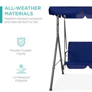 Best Choice Products 2-Person Outdoor Patio Swing Chair, Hanging Glider Porch Bench for Garden, Poolside, Backyard w/Convertible Canopy, Adjustable Shade, Removable Cushions - Blue